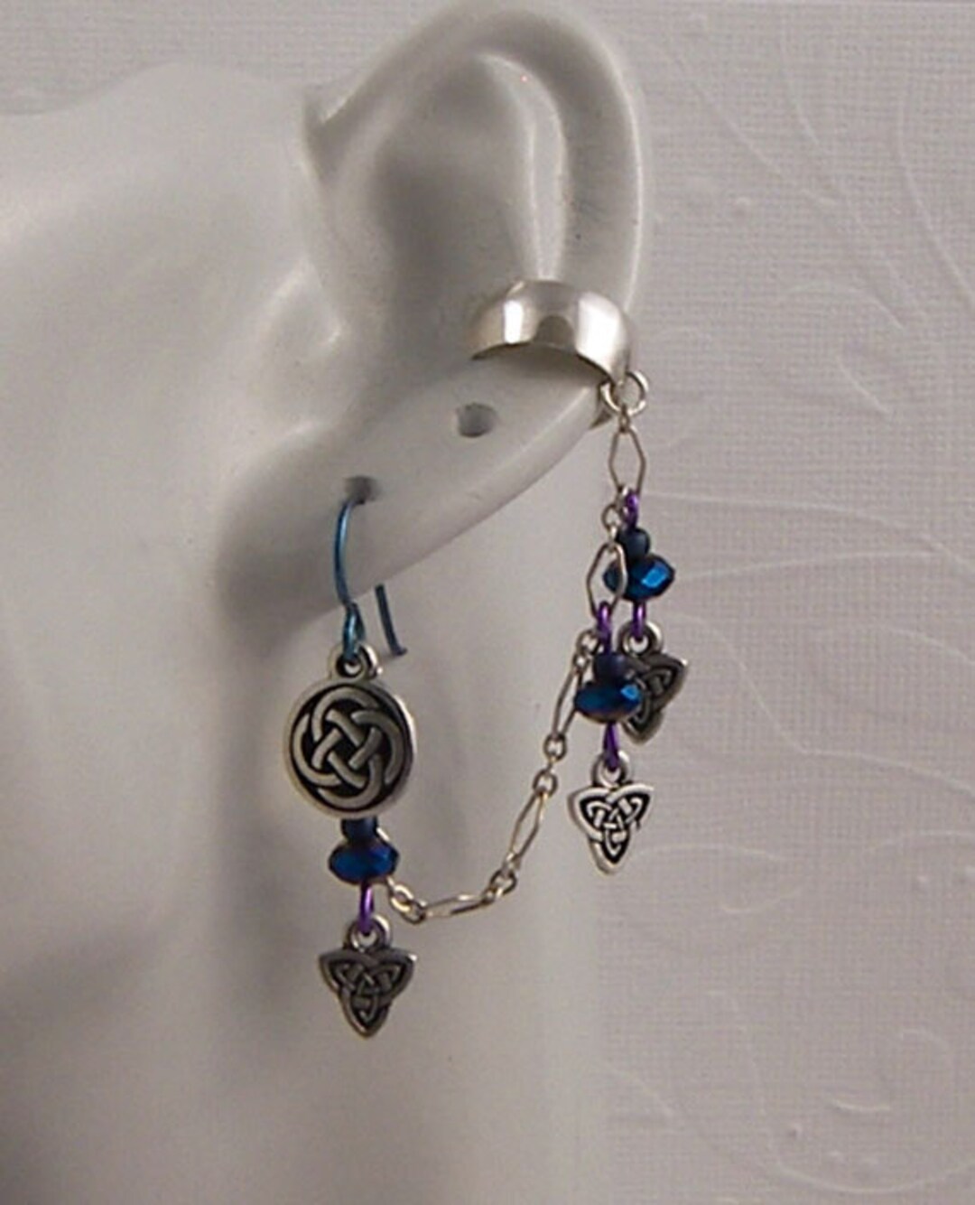 Celtic Purple Ear Cuff in Sterling Silver and Niobium With Crystals and ...