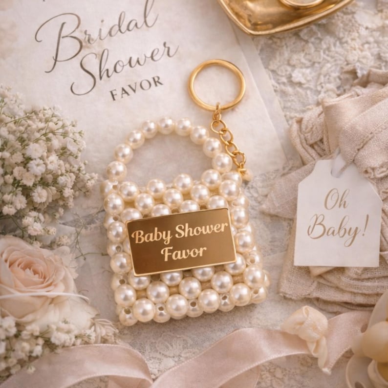 Personalized Mini Pearl Favor Bag | Pearl Bag Keychain | Custom Pearl ...