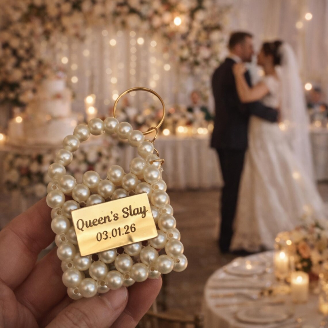 Personalized Mini Pearl Favor Bag | Pearl Bag Keychain | Custom Pearl ...