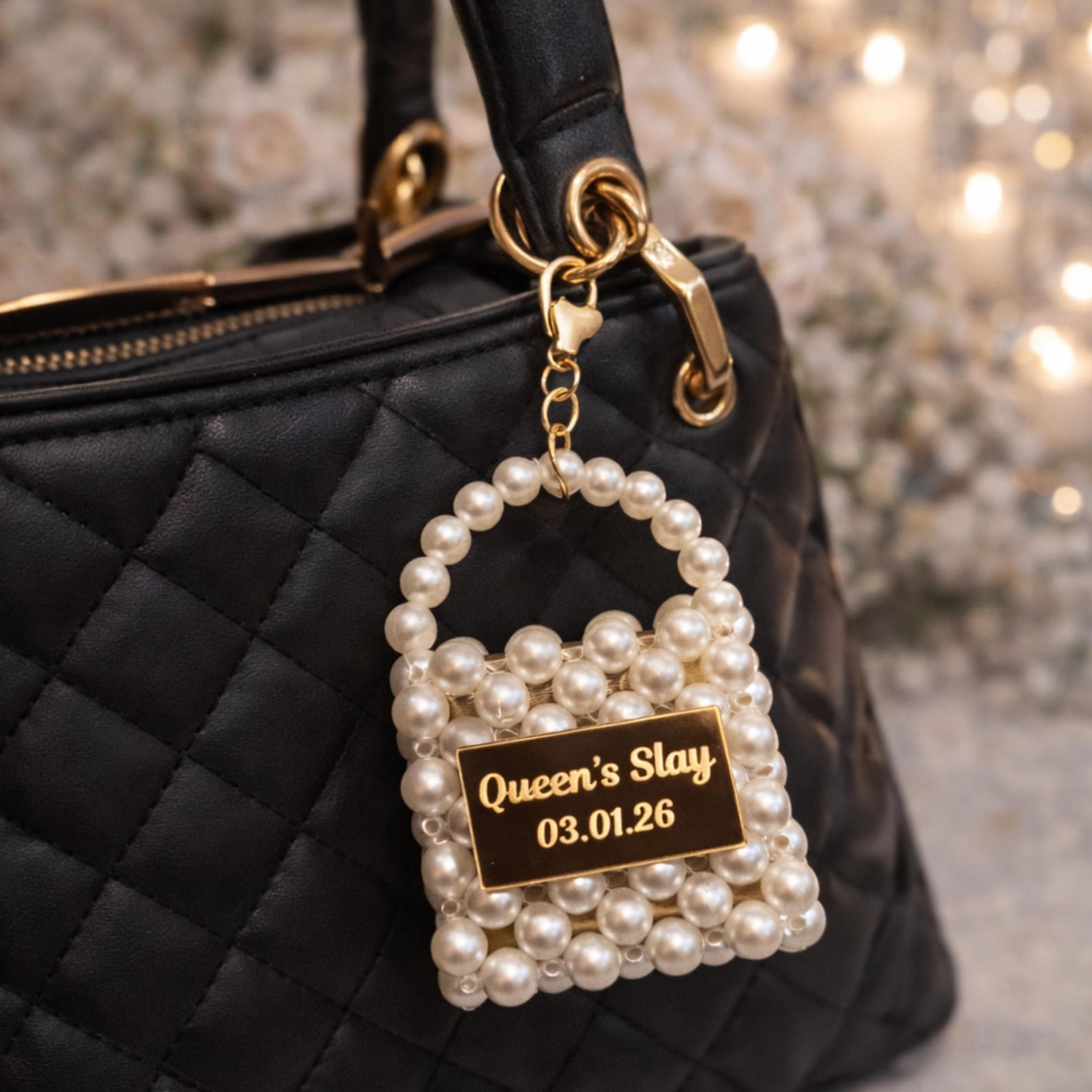 Personalized Mini Pearl Favor Bag | Pearl Bag Keychain | Custom Pearl ...