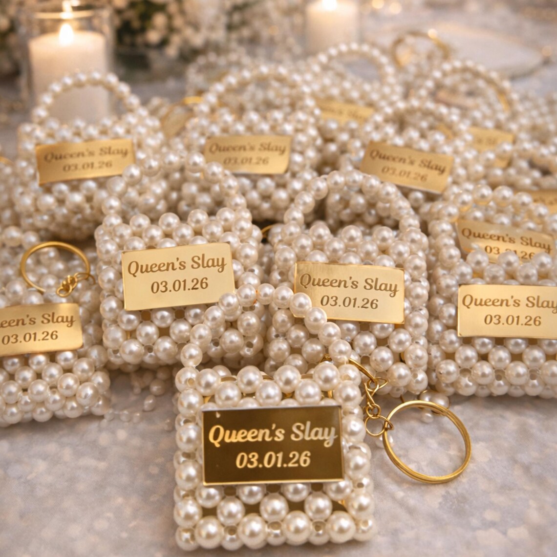 Personalized Mini Pearl Favor Bag | Pearl Bag Keychain | Custom Pearl ...