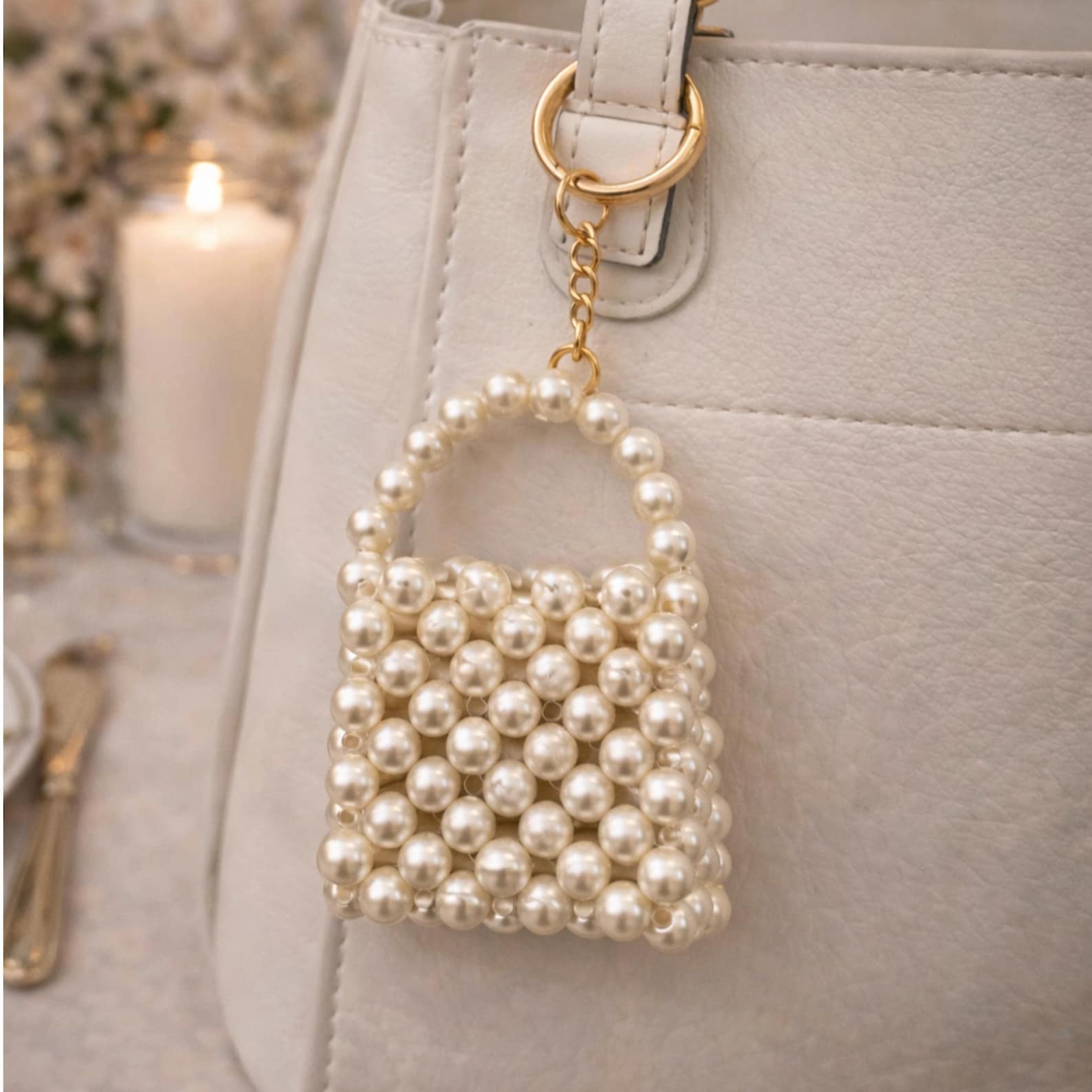 Personalized Mini Pearl Favor Bag | Pearl Bag Keychain | Custom Pearl ...