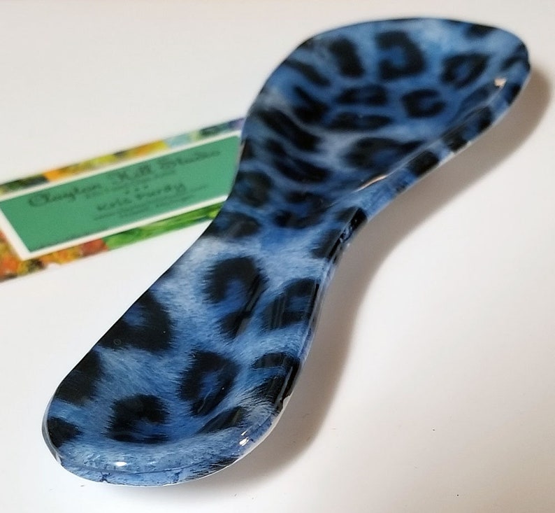 Fused Glass Spoon Rest Blue Leopard | Etsy