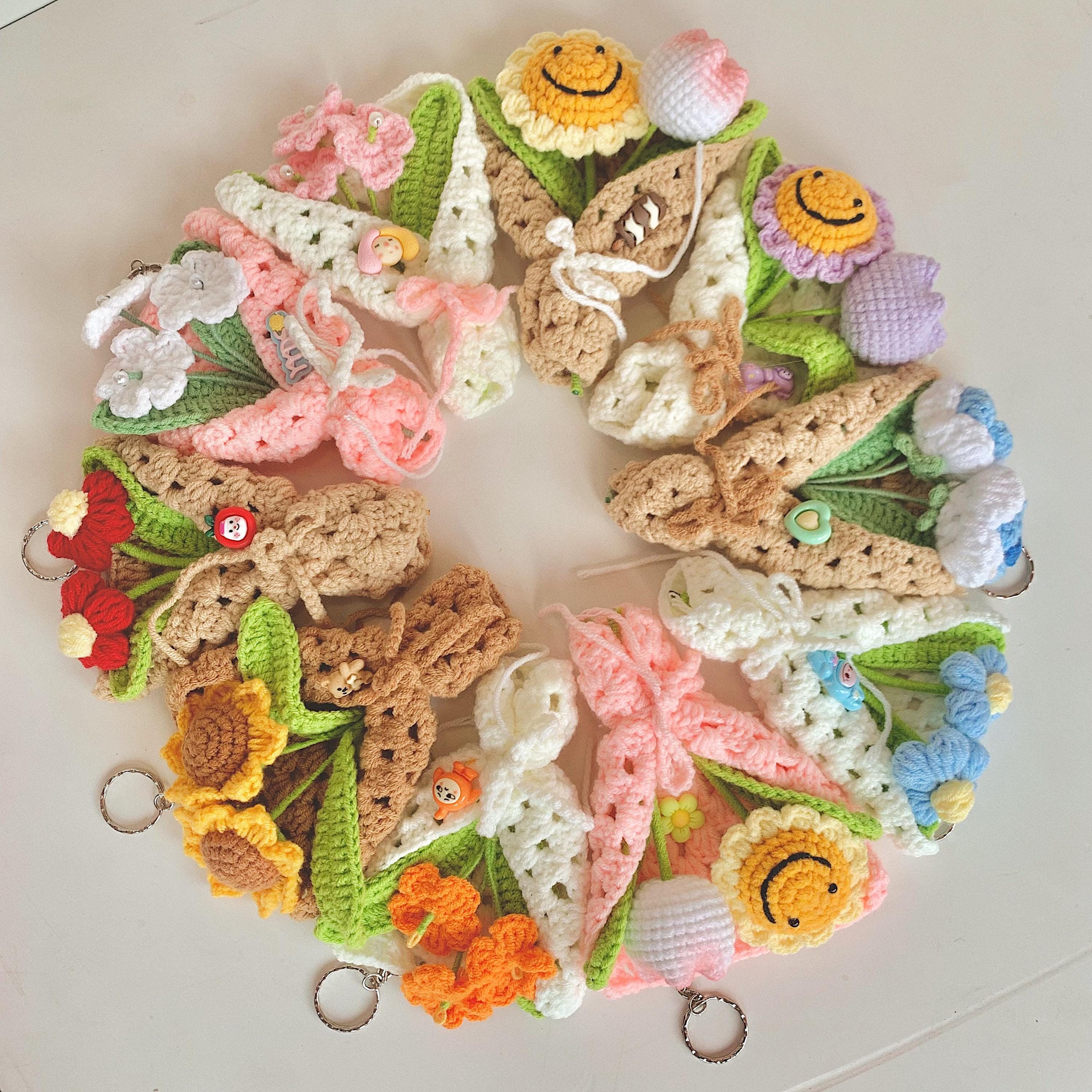 Handmade Crochet Flower Bouquet Keychain - Kawaii Floral Plush Keyring ...