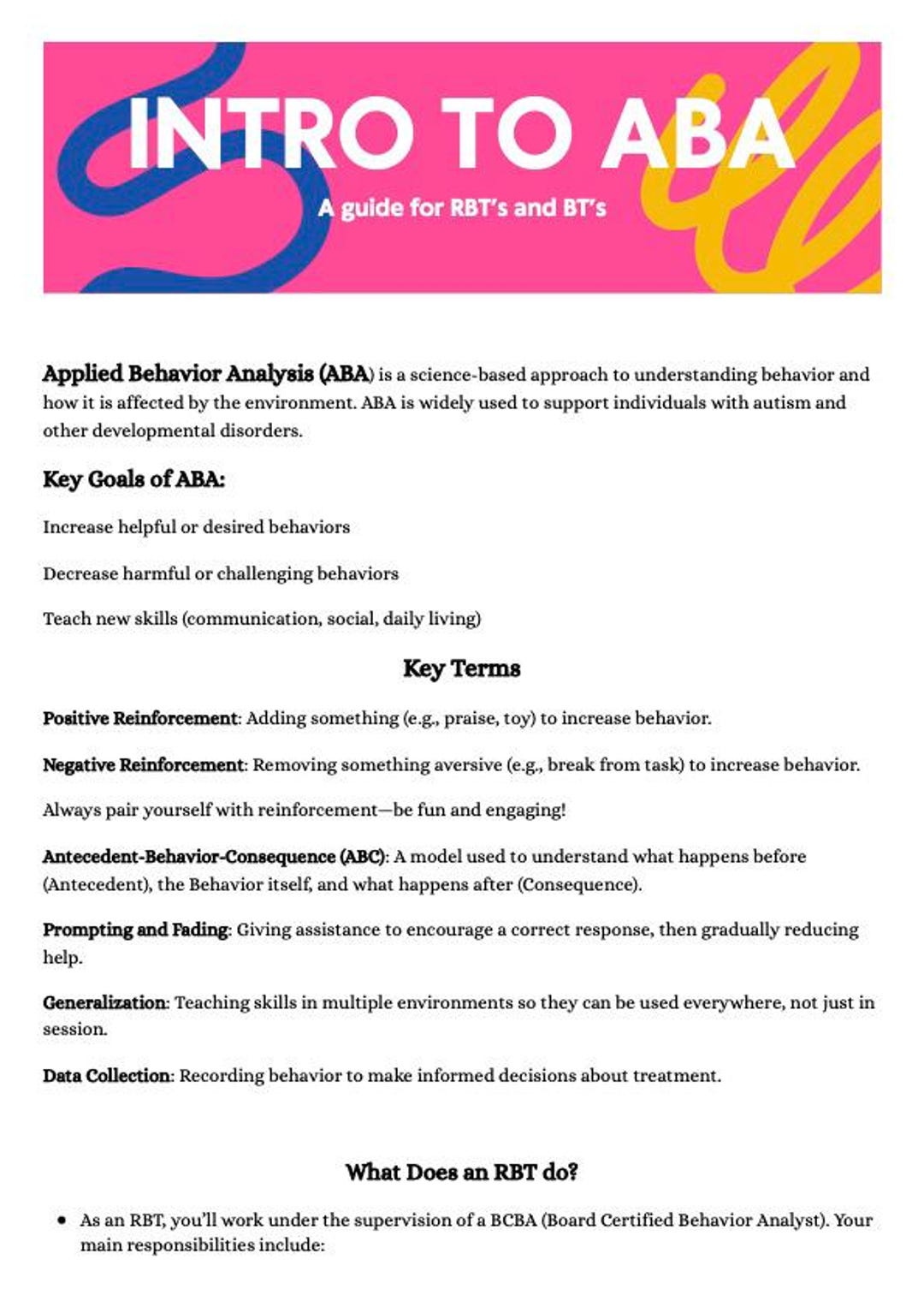 ABA Cheat Sheet for Rbt's & Bt's - Etsy
