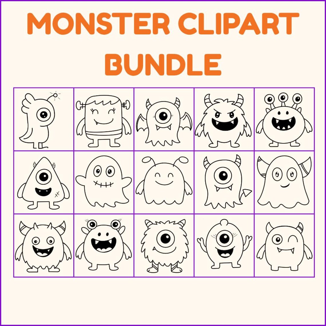 15 Cute Monster Clipart PNG | Halloween Coloring Pages, Stickers, Kids ...