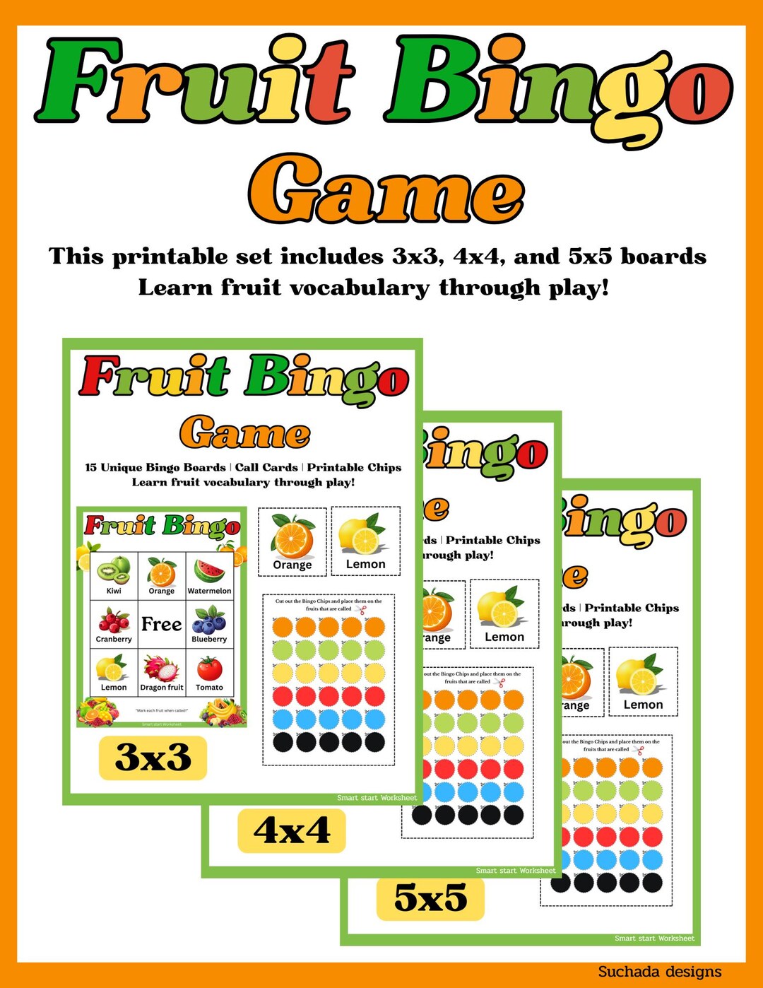 Ultimate Fruit Bingo BUNDLE (3x3, 4x4, 5x5) | ESL Vocabulary Game for ...