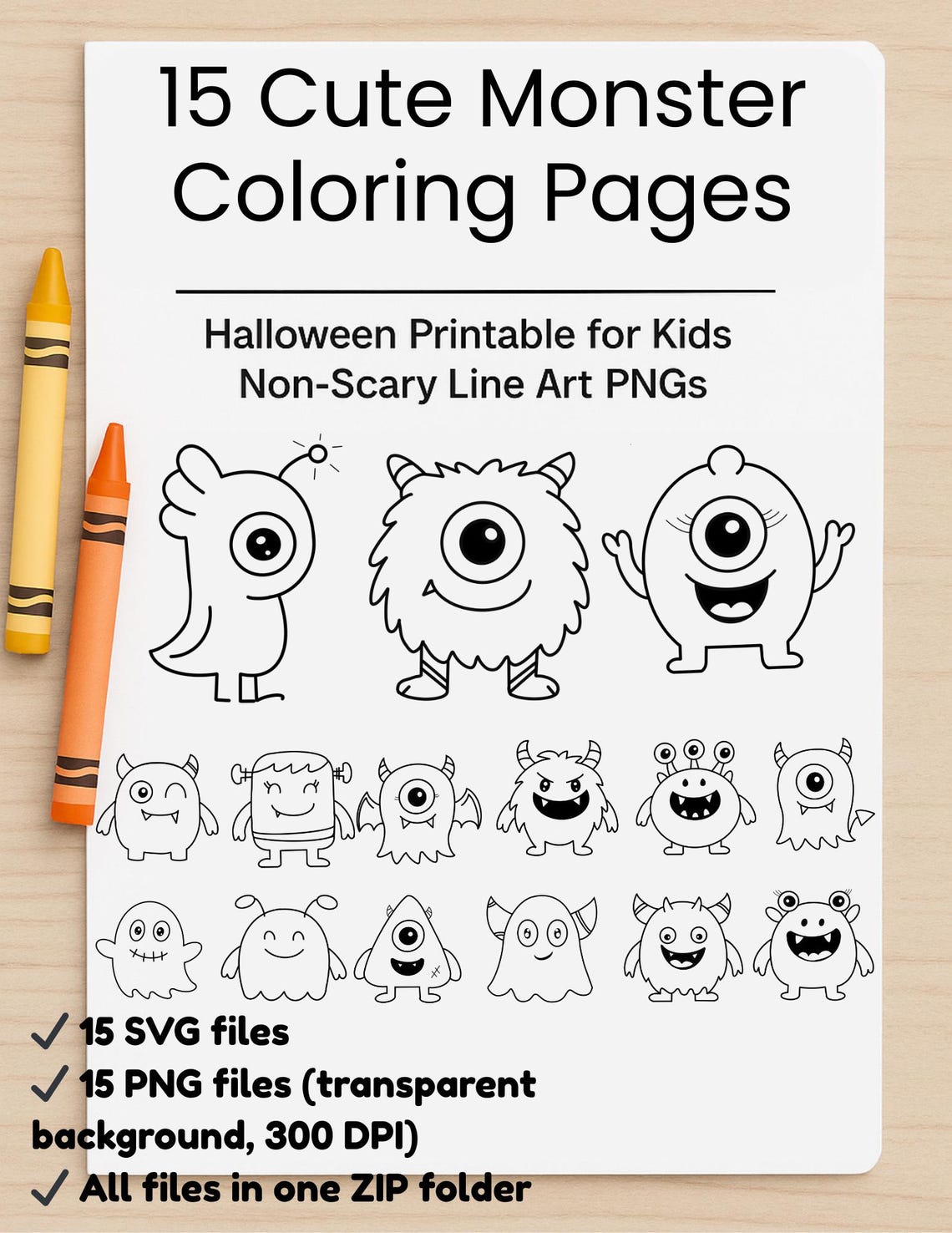 15 Cute Monster Clipart PNG | Halloween Coloring Pages, Stickers, Kids ...
