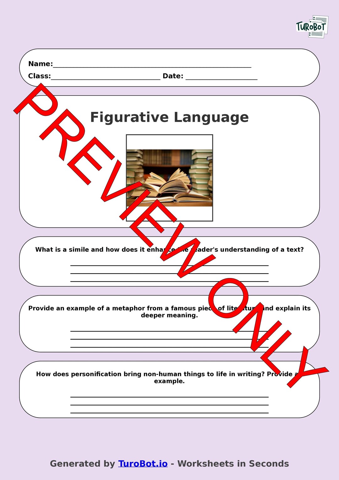 English - Year 7 Worksheet: Figurative Language Practice - Etsy