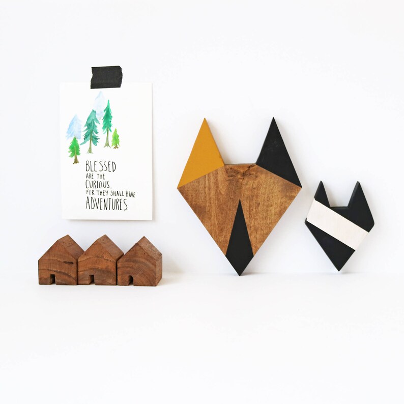 MINI Fox Wall Decor, Black White, Wooden Animal Silhouette, Geometric ...