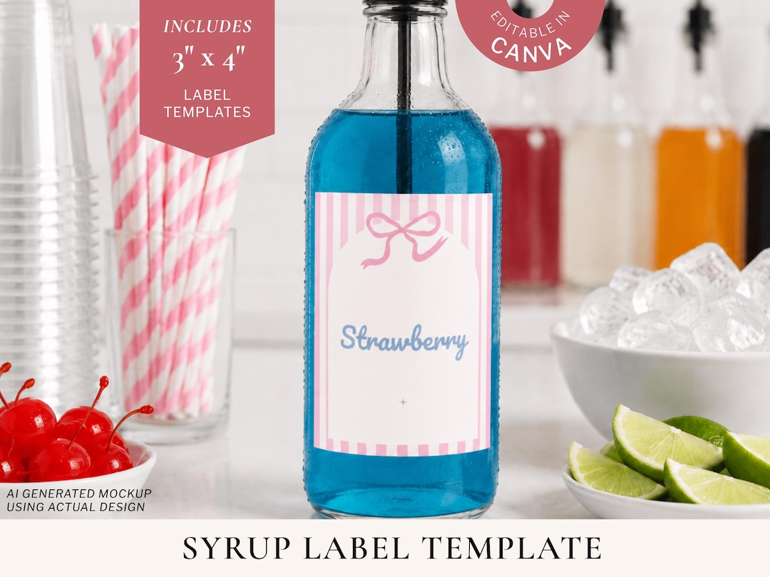 Editable Soda Bar Syrup Label Template, Pastel Coquette Design Canva ...