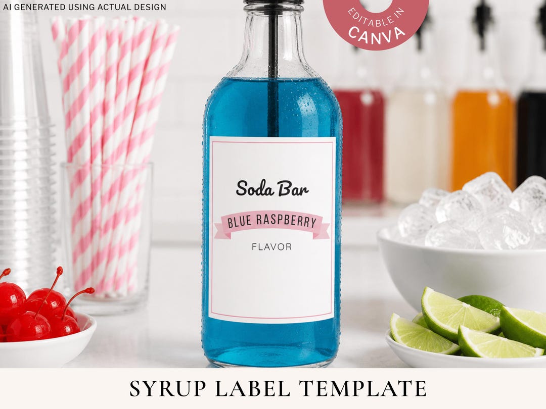 Editable Syrup Label Template, Soda Bar Canva Template (digital ...