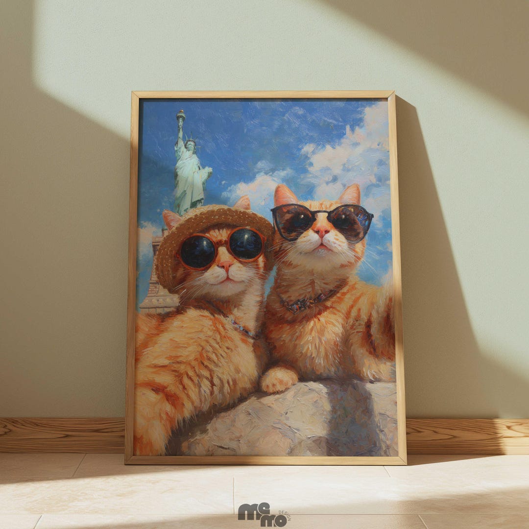Orange Tabby Cat Statue of Liberty Wall Art, Funny Cat Selfie NYC ...