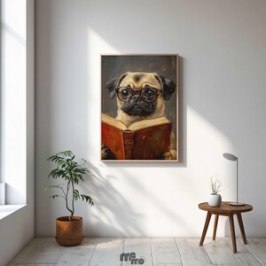 Pug Reading Book Wall Art Download - Funny Glasses Dog Poster Print ...