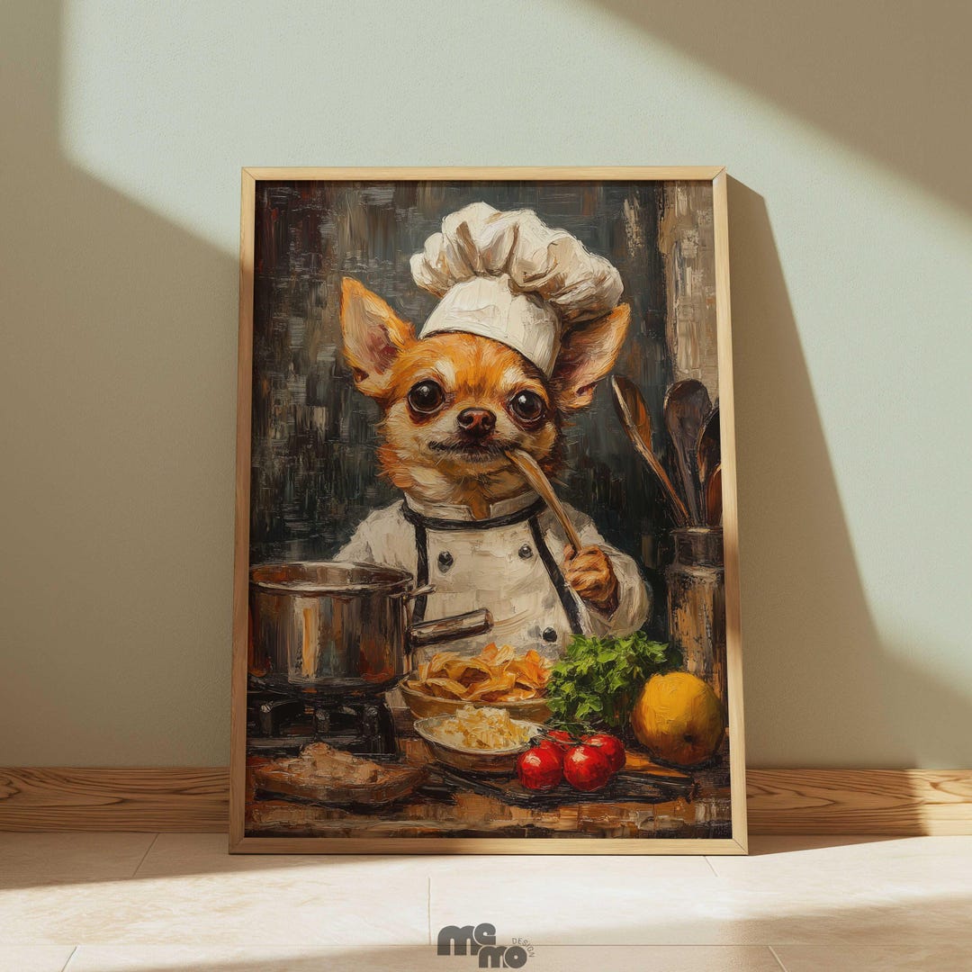 Chihuahua Chef Cooking Art Print - Funny Dog Cooking Wall Art - Cute ...