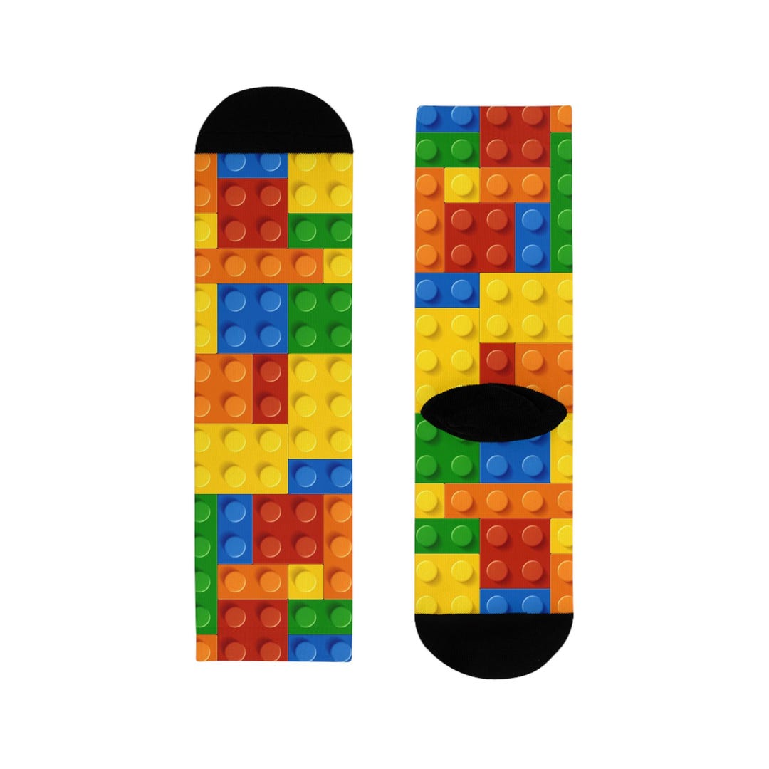 Colorful Lego Pattern Crew Socks, Fun Socks, Gift for Kids, Playful ...