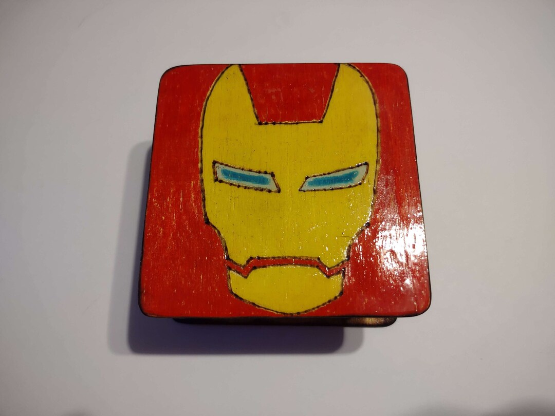 Wood Burned Square Box: Iron Man, Ironman - Etsy