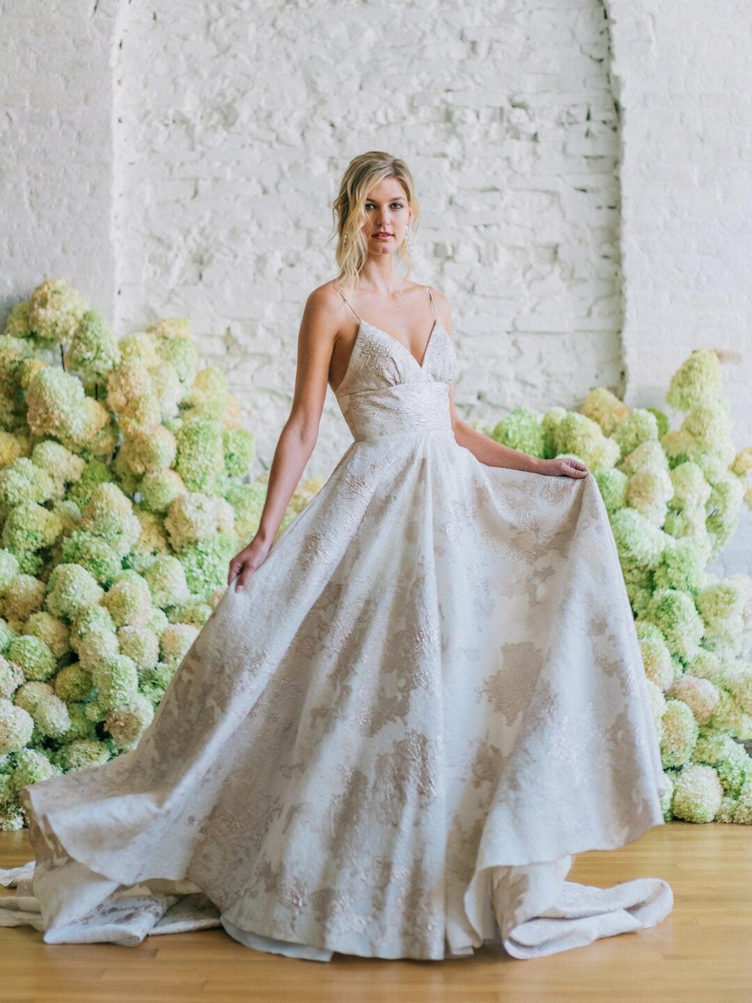 Deep V-neck A-line Wedding Dress With Waist Yoke, Triangle Bodice, and ...