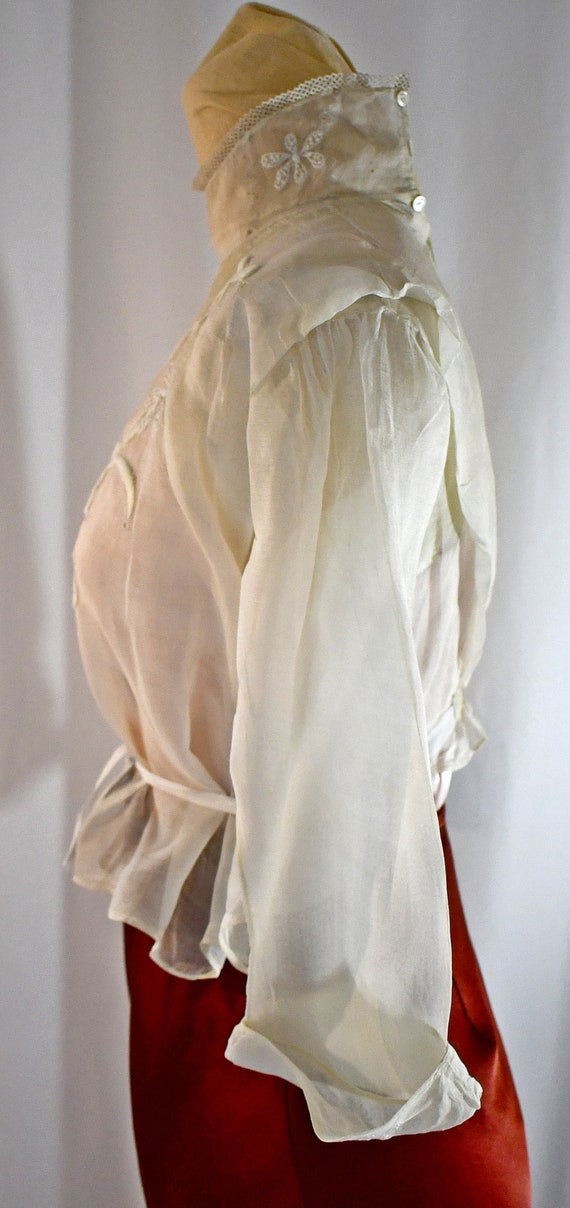 Antique Edwardian Sheer Ivory Cotton Organdy High Nec… - Gem