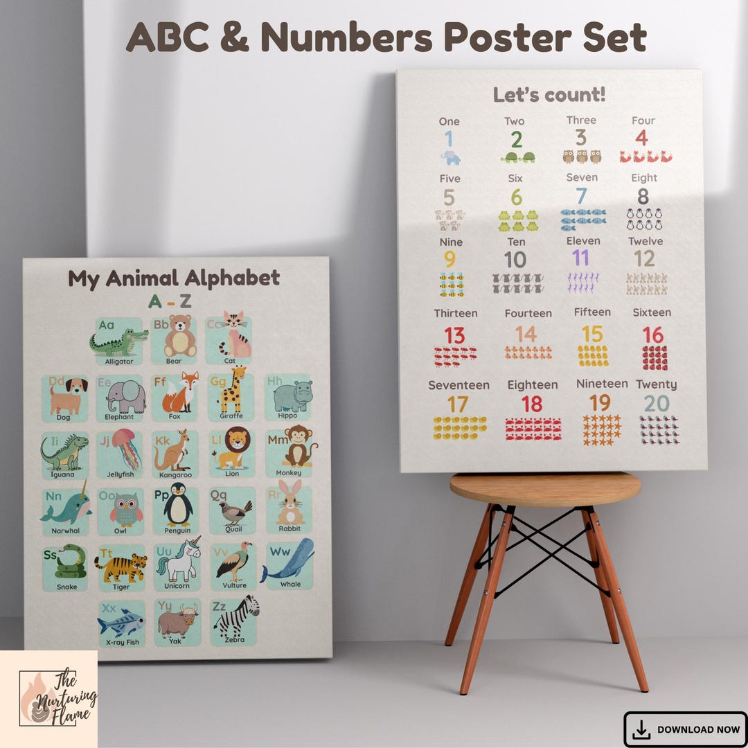 Montessori-inspired Animal Alphabet & Numbers Poster | 1-20 Counting ...