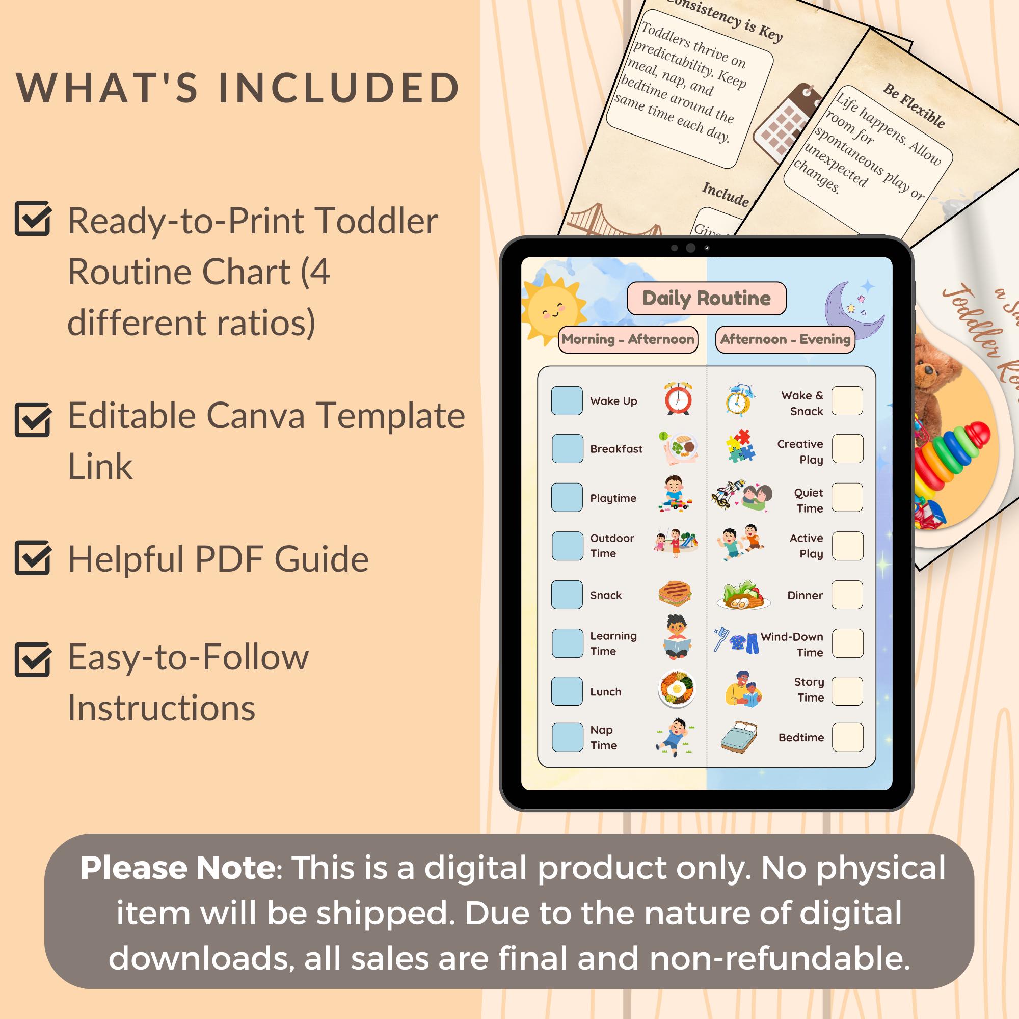 Toddler Daily Routine Chart | Visual Schedule for Kids | Morning to ...