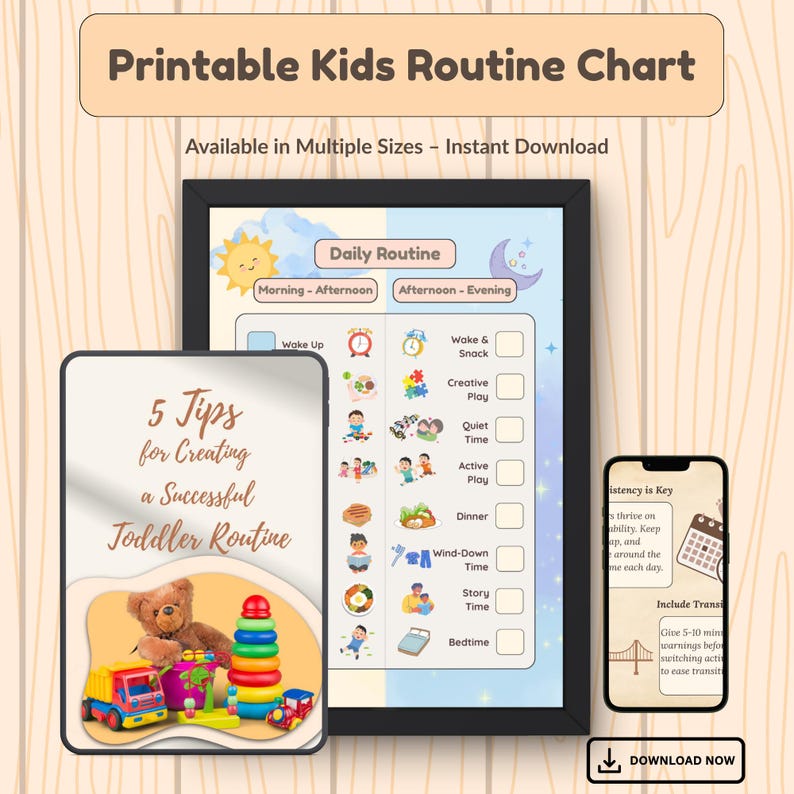 Toddler Daily Routine Chart | Visual Schedule for Kids | Morning to ...