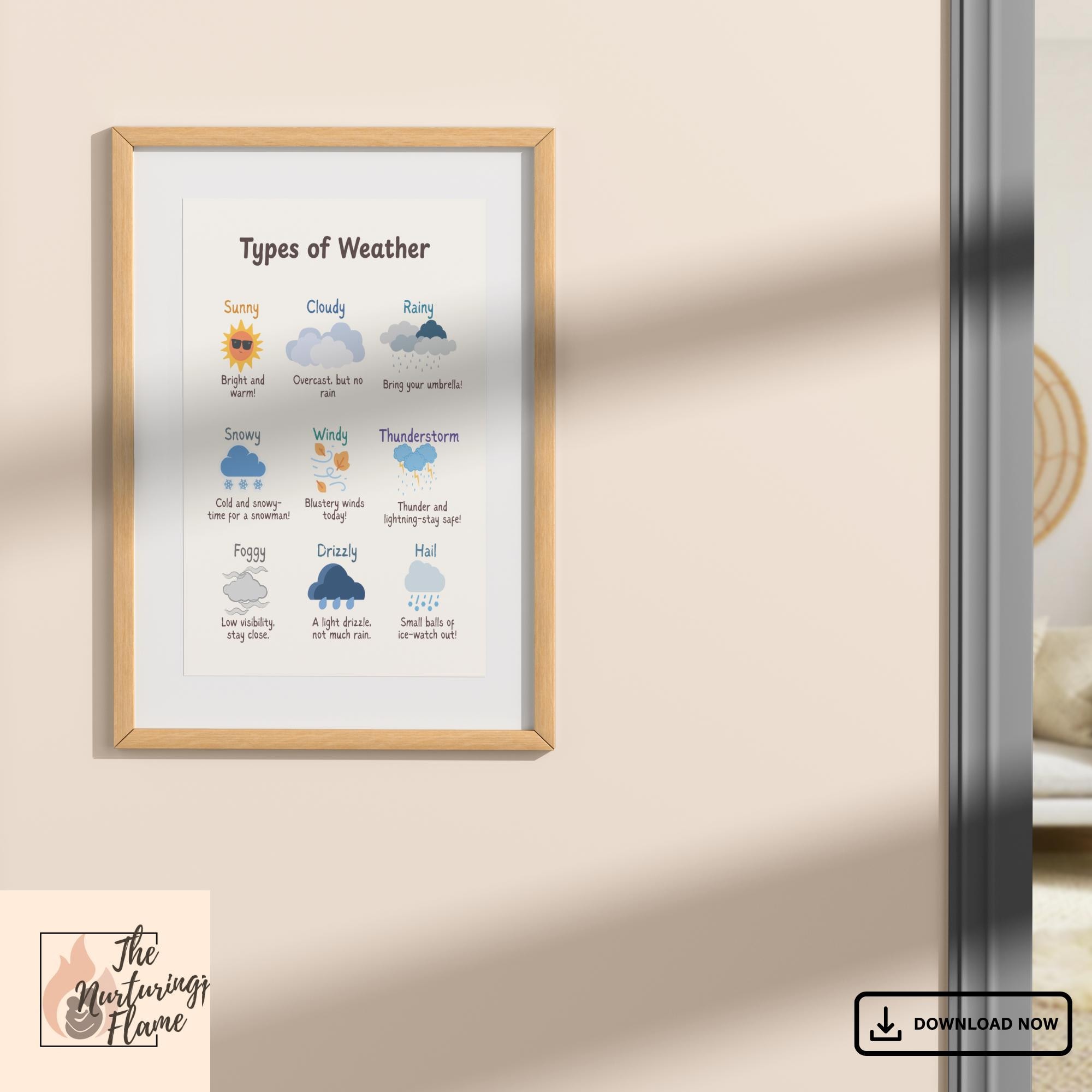 Montessori Inspired Toddler Weather Chart, Preschool Learning Wall Art ...
