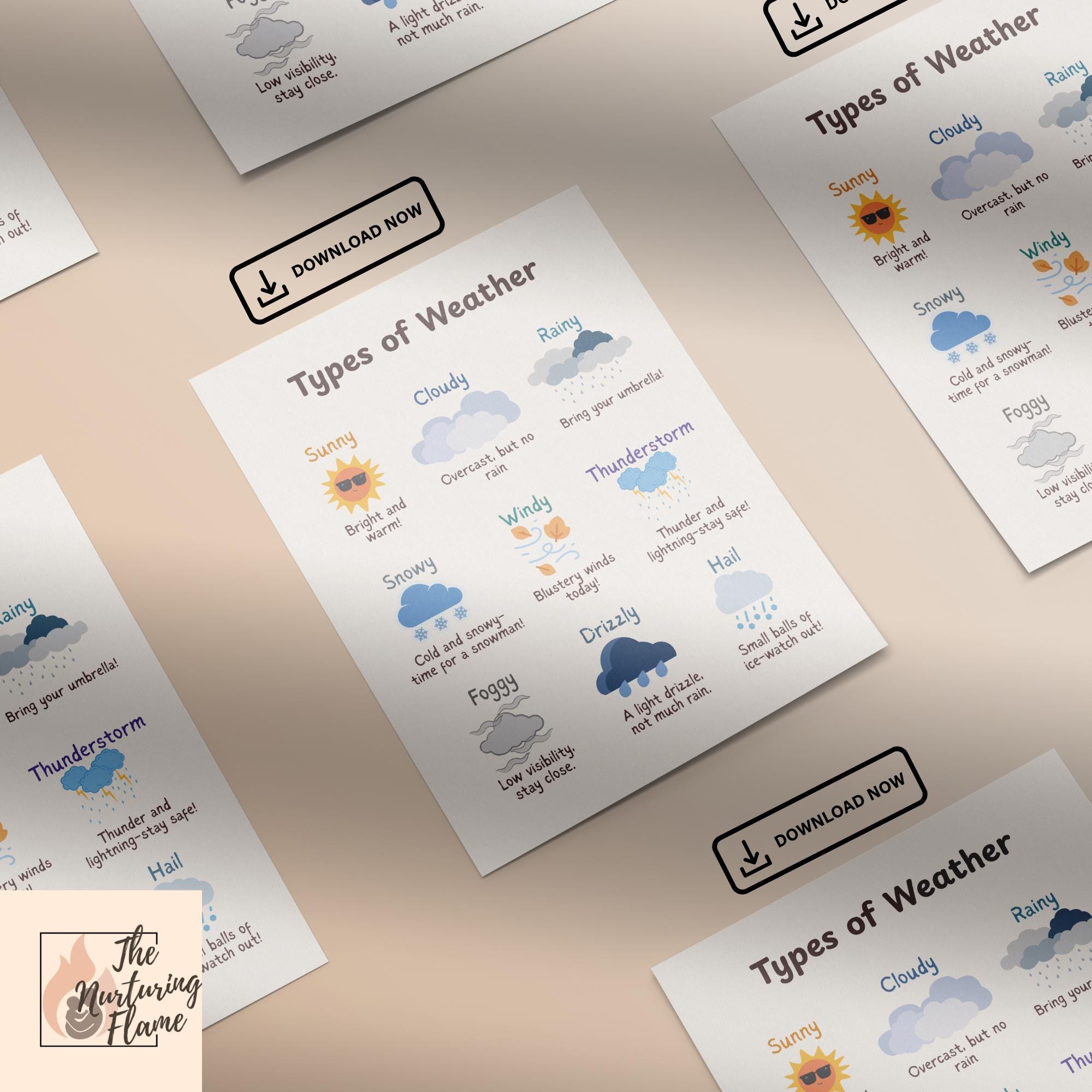 Montessori Inspired Toddler Weather Chart, Preschool Learning Wall Art ...