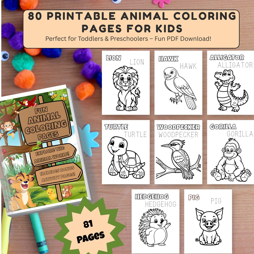 80 Animal Coloring Pages for Kids & Toddlers | A4 + 8.5x11 | Farm ...