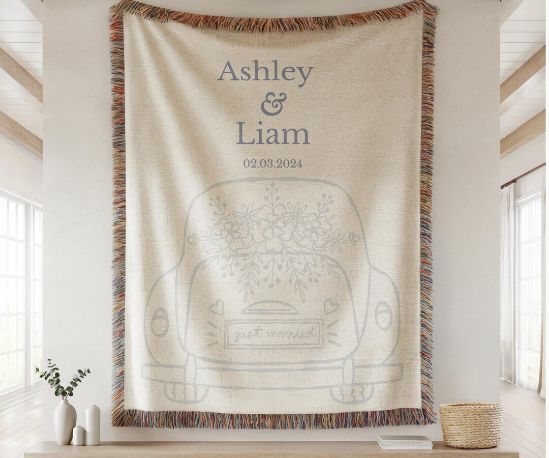 Personalized Couple Throw With Names and Date - Just Married Wedding ...