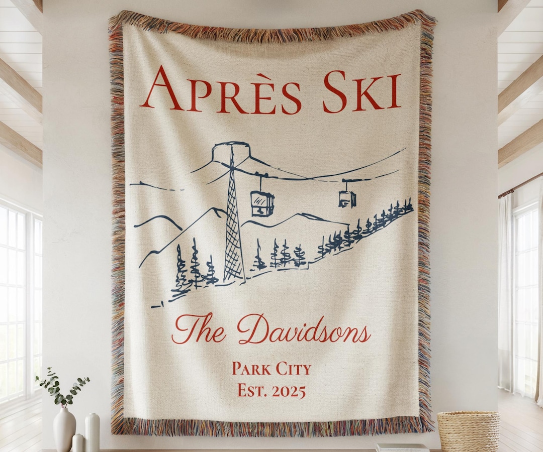 Personalized Après Ski Woven Blanket, Custom Mountain Cabin Throw With ...
