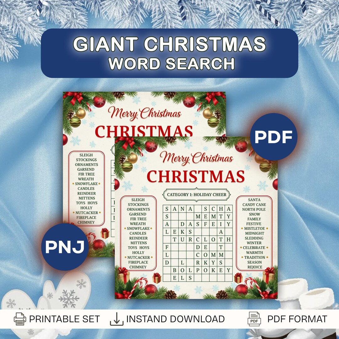 Giant Christmas Word Search Poster – Jumbo Holiday Party Game (PDF ...