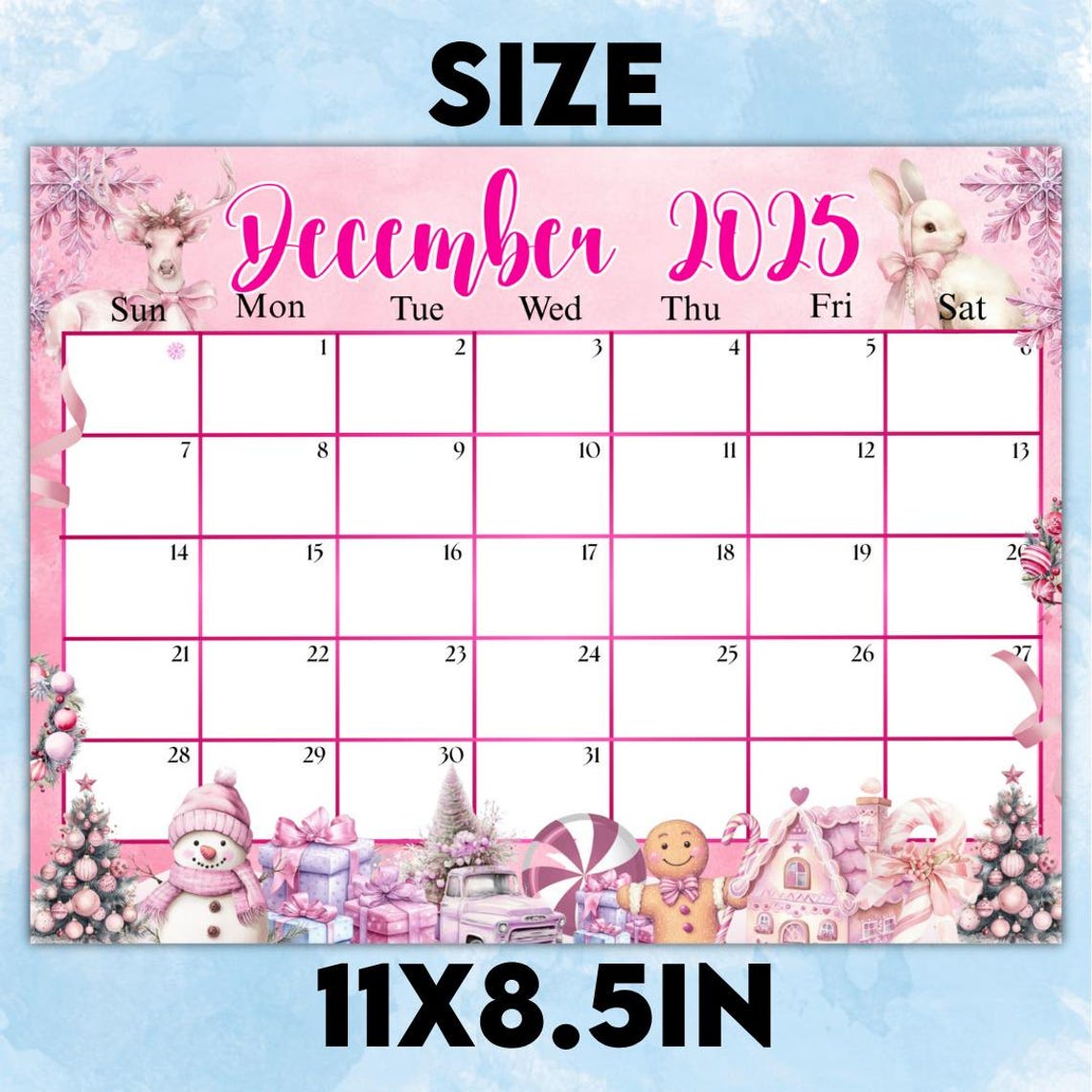 EDITABLE December 2025 Christmas Theme Calendar With Snowman, Christmas ...