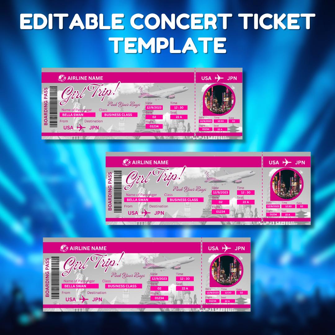 Editable Boarding Pass Template, Printable Personalized Airline Ticket ...