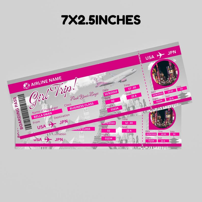 Editable Boarding Pass Template, Printable Personalized Airline Ticket ...