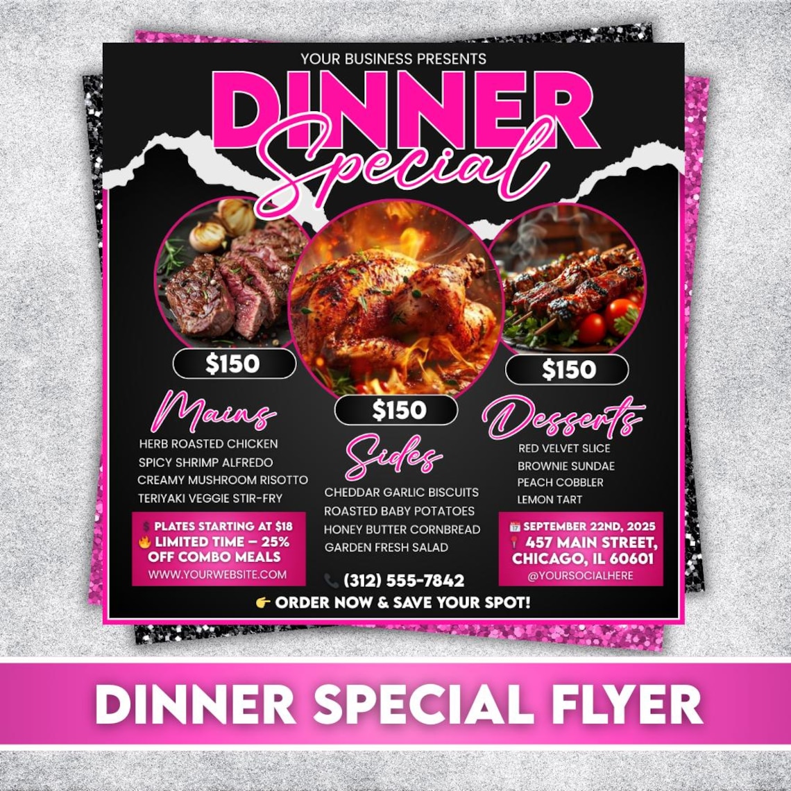 Dinner Specials Flyer, Restaurant Menu Template, Editable Food Flyer ...