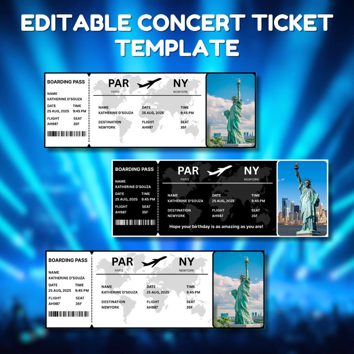 Editable Boarding Pass Canva Template, Printable Airline Ticket ...