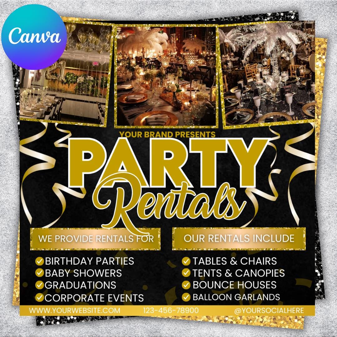 Party Rentals Flyer, Event Supplies Flyer, Event Equipment Rental Flyer ...