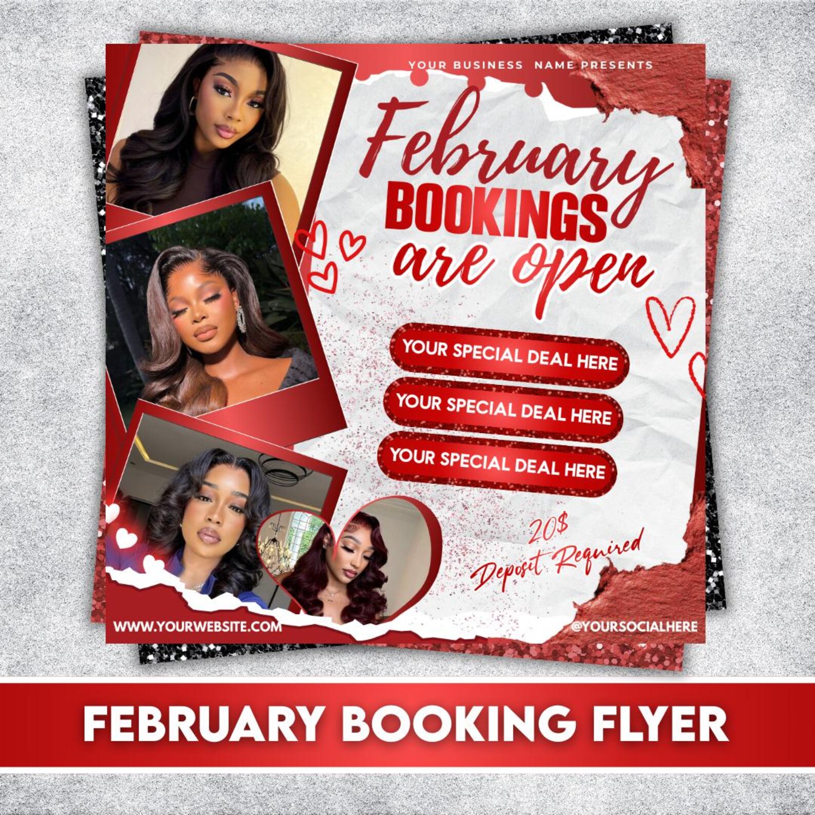 February Booking Flyer, Valentines Day Booking Flyer, February Booking ...