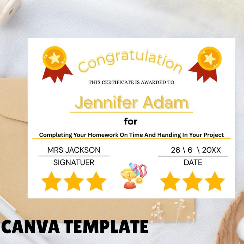 Editable Printable Award, Gold Star Certificate for Kids, Teacher ...