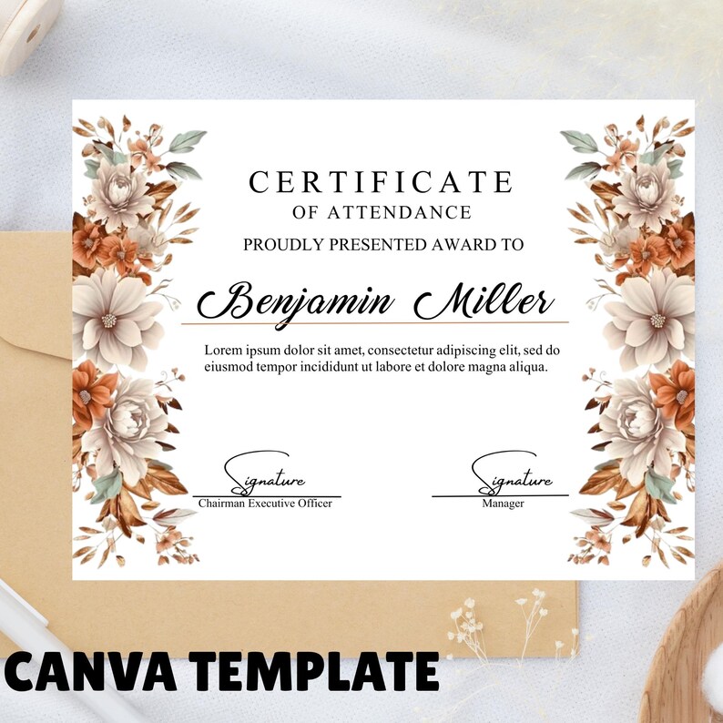Editable Minimalist Attendance Certificate Template, Canva Simple Award ...