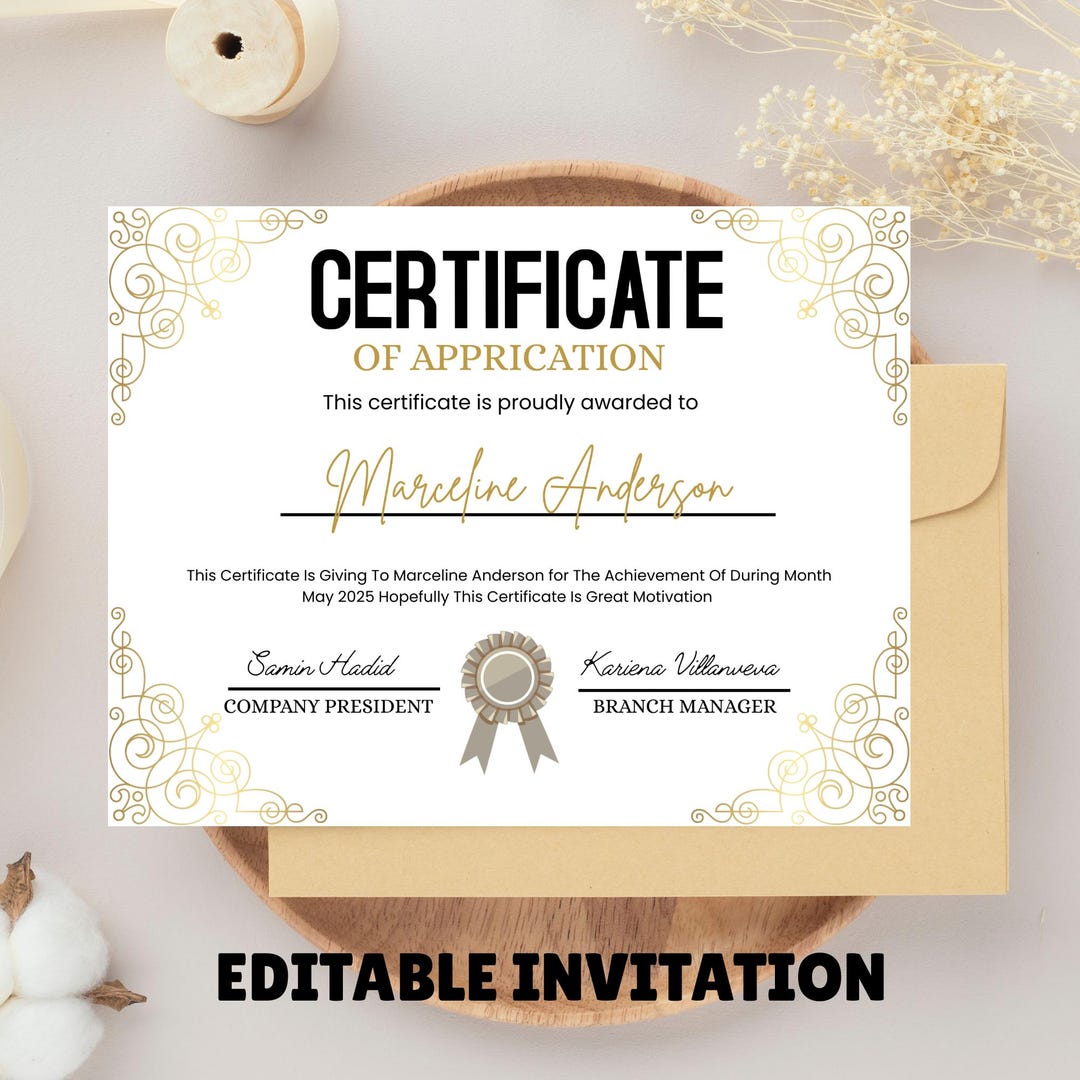 Editable Certificate of Appreciation Template, Printable Appreciation ...
