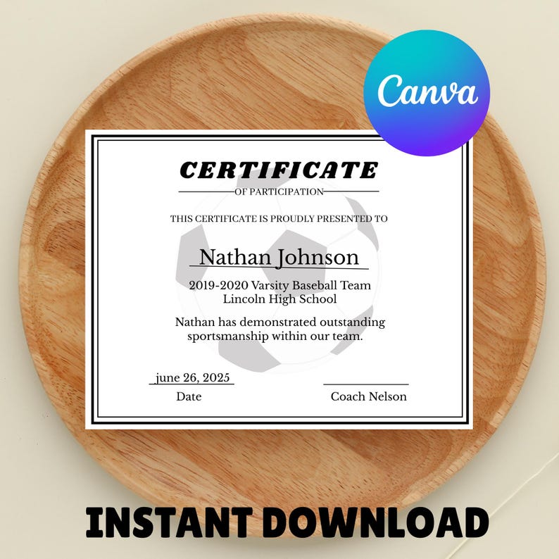 Editable Baseball Certificate Template Personalized Diploma Certificate ...