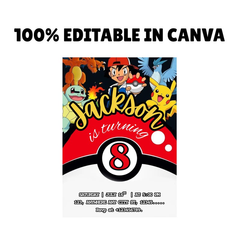 Editable Pokemon Invitation, Pokemon Birthday Invitation, Printable ...