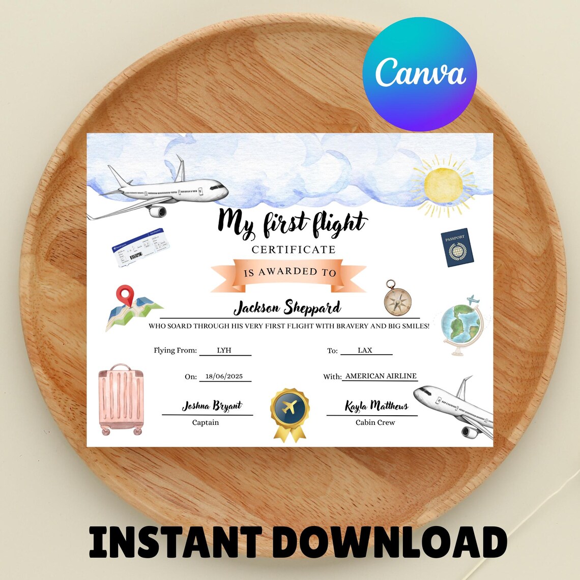 My First Flight Certificates Toddler's Award Surprise Vacation Gift ...