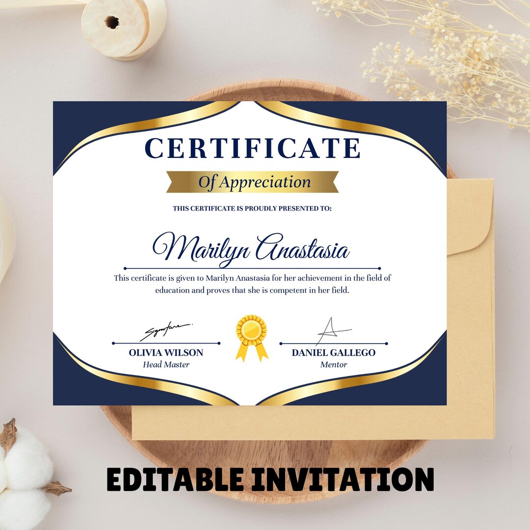 Editable Certificate of Appreciation Template Canva | Printable Award ...