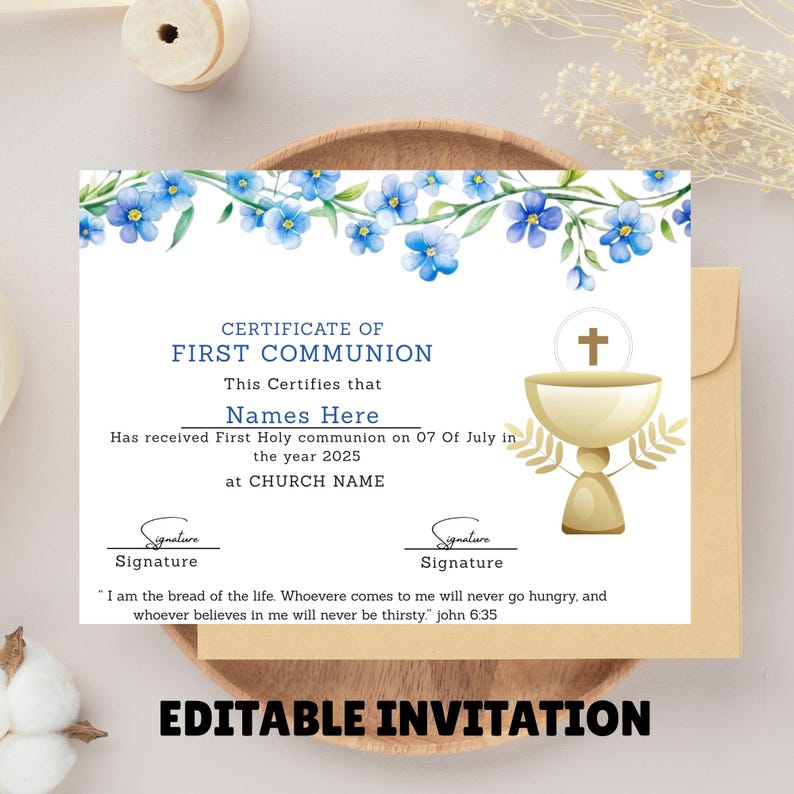 Editable First Holy Communion Certificate Catholic Church Certificate ...