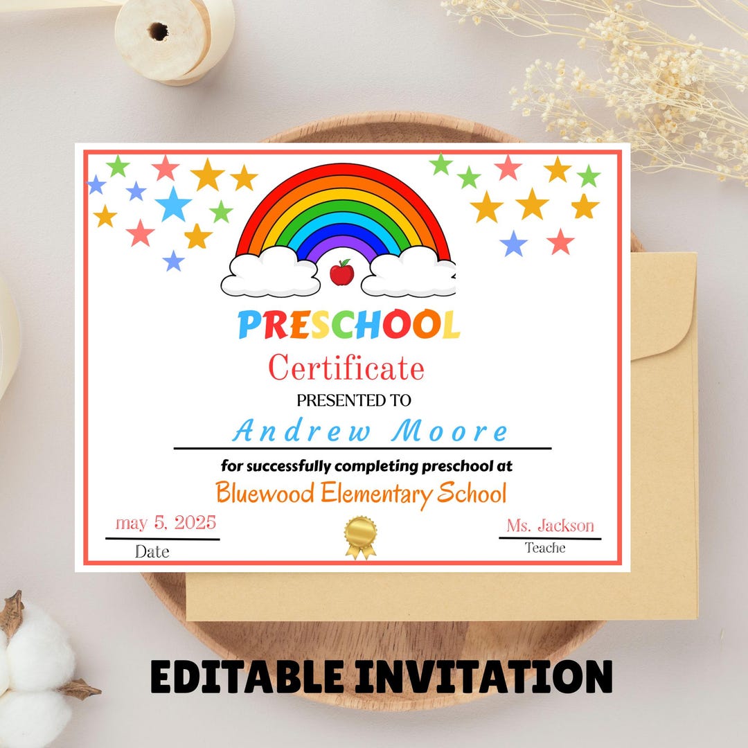 EDITABLE Last Day of Preschool Certificate, Preschool Graduation ...