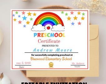 EDITABLE Last Day of Preschool Certificate, Preschool Graduation ...