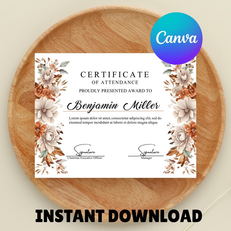 Editable Minimalist Attendance Certificate Template, Canva Simple Award ...